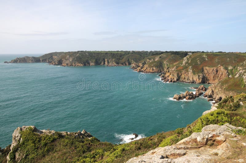 Petit Bot Bay from Icart Point on Guernsey Stock Image - Image of ...