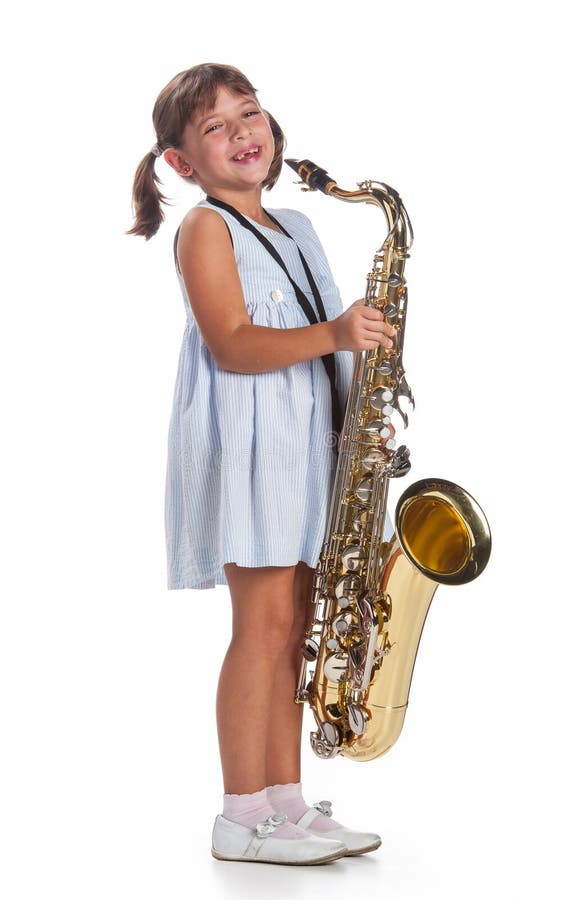 Petite Fille Jouant Le Saxophone Image stock - Image du pièce ...