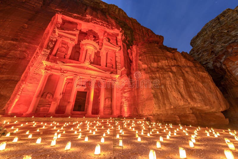 Petra by Night in Jordan. stock image. Image of candle - 48539775