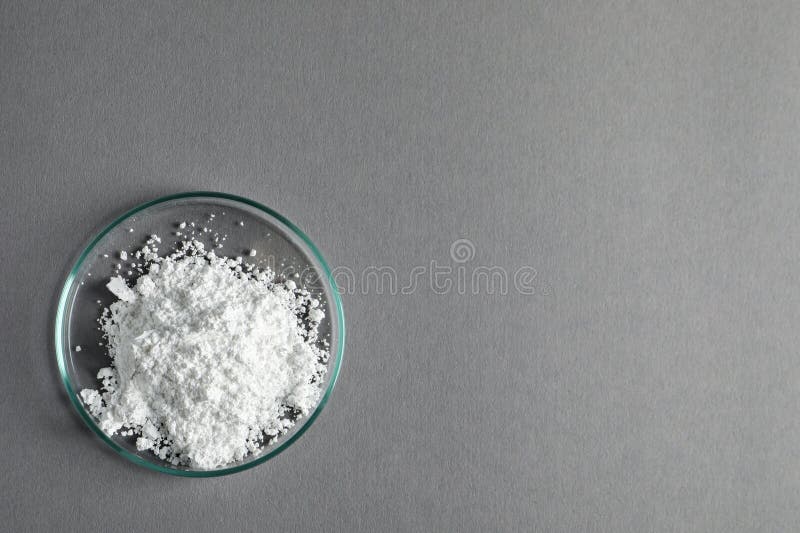Petri Dish with Calcium Carbonate Powder on Grey Table, Top View. Space ...