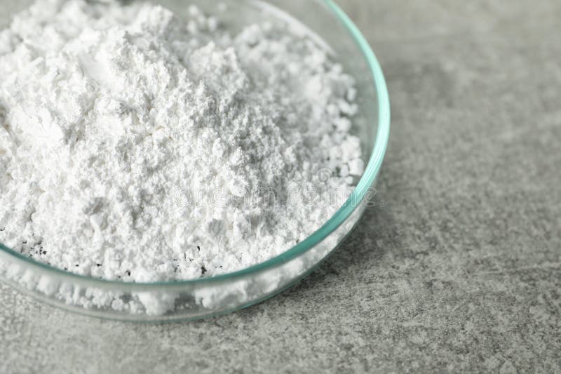 Petri Dish with Calcium Carbonate Powder on Light Grey Table, Closeup ...