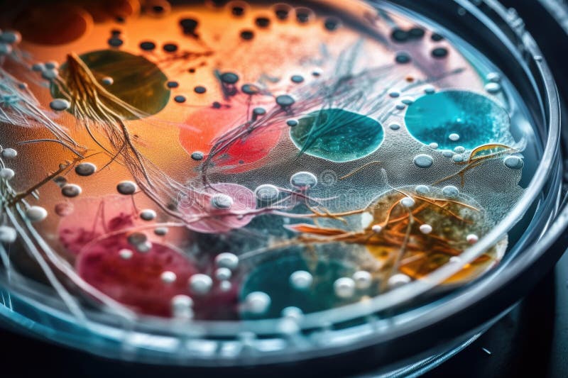 Petri Dish with Microbe Culture Growing on Plate, Under Microscope ...