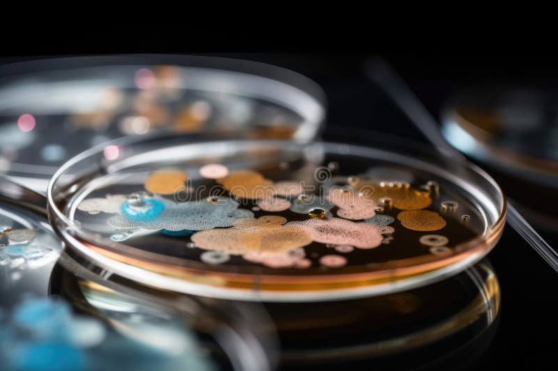Petri Dish with Microbe Culture Growing on Plate, Under Microscope ...