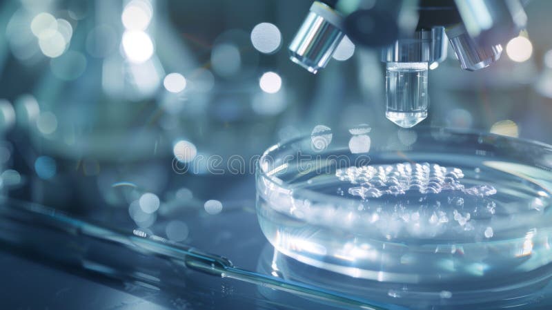 Petri Dish Under a Microscope in a Lab Setting, Representing ...
