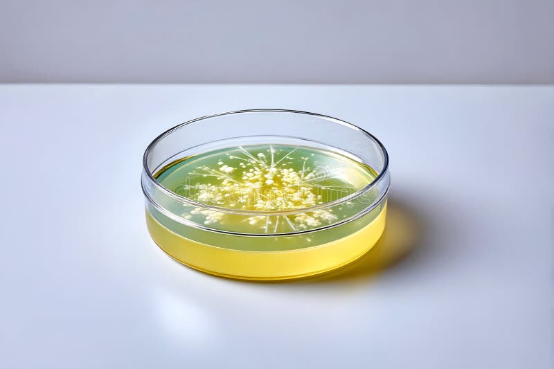 Petri Dish with Yellow Agar and Bacterial Colonies Forming Radial ...