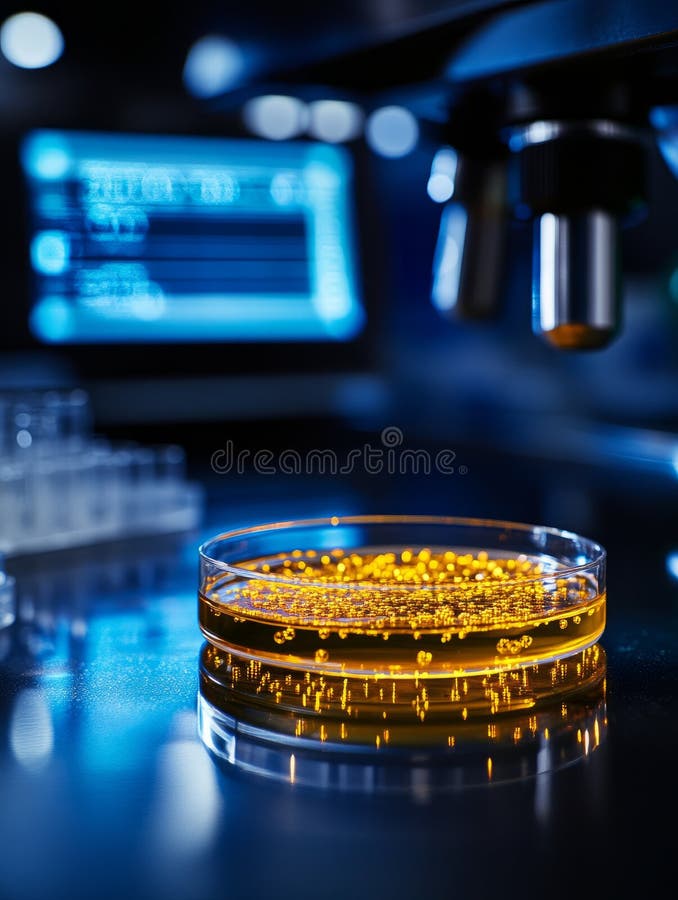 Petri Dish with Yellow Culture Medium in a Laboratory Setting. Stock ...