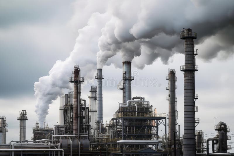 Petrochemical Plant, with Smoke Billowing from Multiple Stacks Stock ... Petrochemical Plant, with Smoke Billowing from Multiple Stacks Stock ...