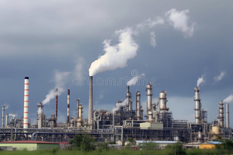 Petrochemical Plant, with Smoke Billowing from Multiple Stacks Stock ... Petrochemical Plant, with Smoke Billowing from Multiple Stacks Stock ...