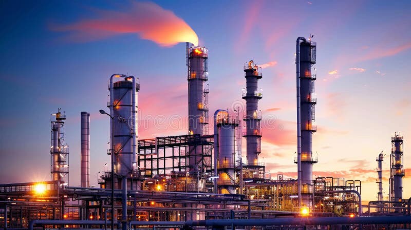 A Petrochemical Refinery Complex Releases Smoke and Steam into the ...