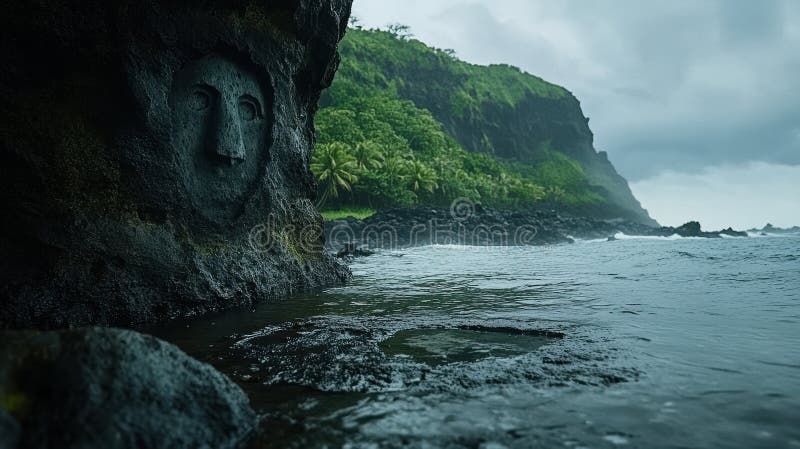 Petroglyph Carved into a Rock Face Overlooking the Pacific Ocean on ...