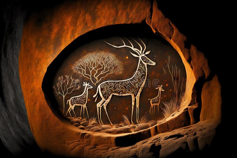 Petroglyphic Cave Drawing on Stone Stock Illustration - Illustration of ...