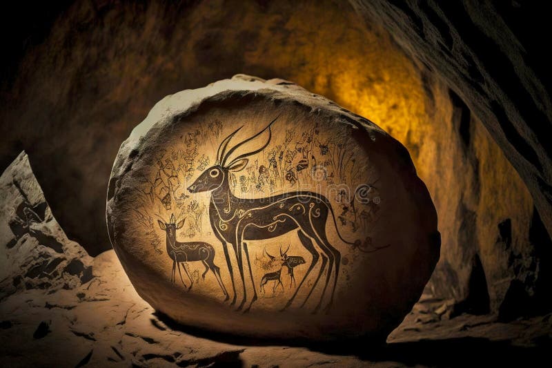 Petroglyphic Cave Drawing on Stone Stock Illustration - Illustration of ...