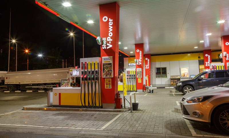 Petrol Gas Station with Night Lights Editorial Image - Image of neon ...