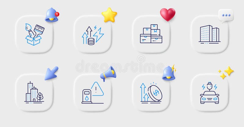 Petrol Station, Skyscraper Buildings and Excise Duty Line Icons. for ...