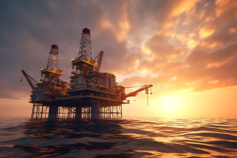 Petroleum Drilling Rig, Offshore Drilling Rig during Sunset Stock ...