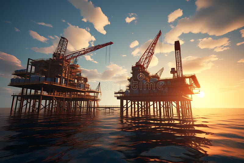 Petroleum Drilling Rig, Offshore Drilling Rig during Sunset Stock ...