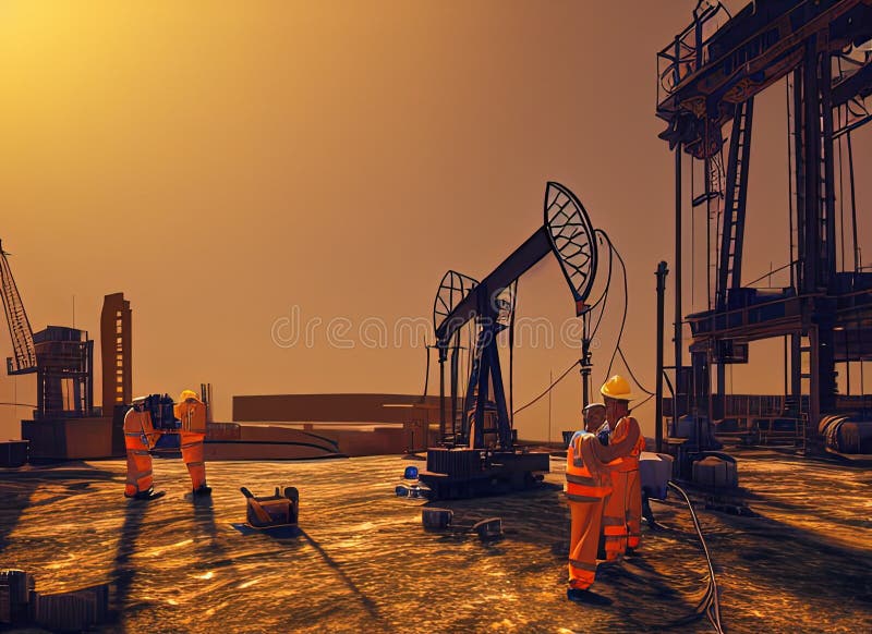 Petroleum Engineers Fictional Work Enviroment Scene. Stock Illustration ...