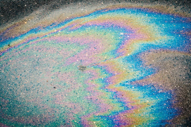Petroleum Fuel Spilled on Wet Asphalt, Abstract Background Stock Image ...