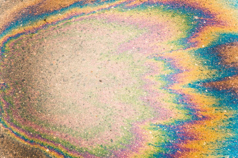 Petroleum Fuel Spilled on Wet Asphalt, Abstract Background Stock Photo ...