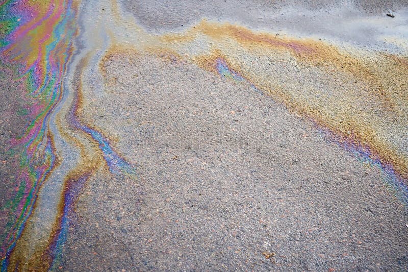 Petroleum Fuel Spilled on Wet Asphalt, Abstract Background Stock Image ...
