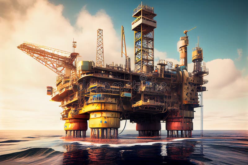 Petroleum Platform Oil and Gas at Sea. Generative AI Stock Illustration ...