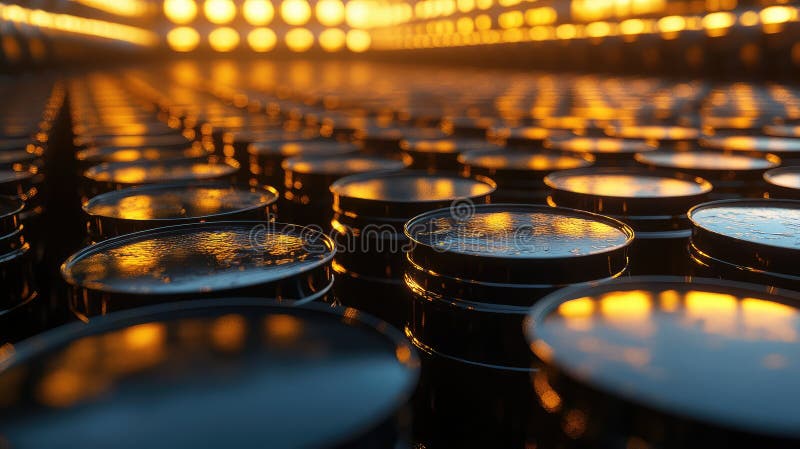 Petroleum Production Facility with Rows of Barrels Ready for ...