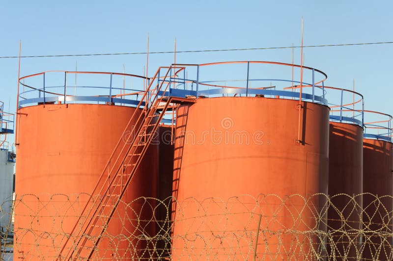 Petroleum red tanks. stock photo. Image of area, danger - 40502964