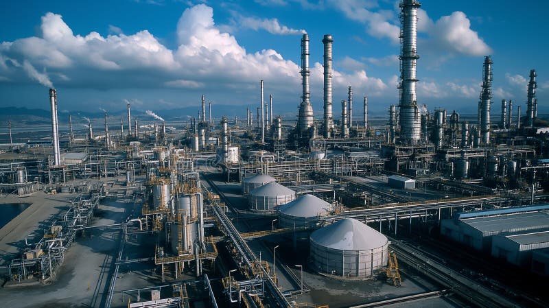 Petroleum Refinery with Distillation Towers, Pipelines Stock Image ...