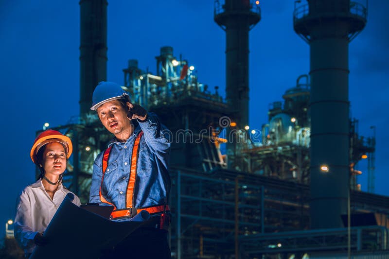 Petroleum Refinery Industry Engineer Night Time Working Team. Power ...