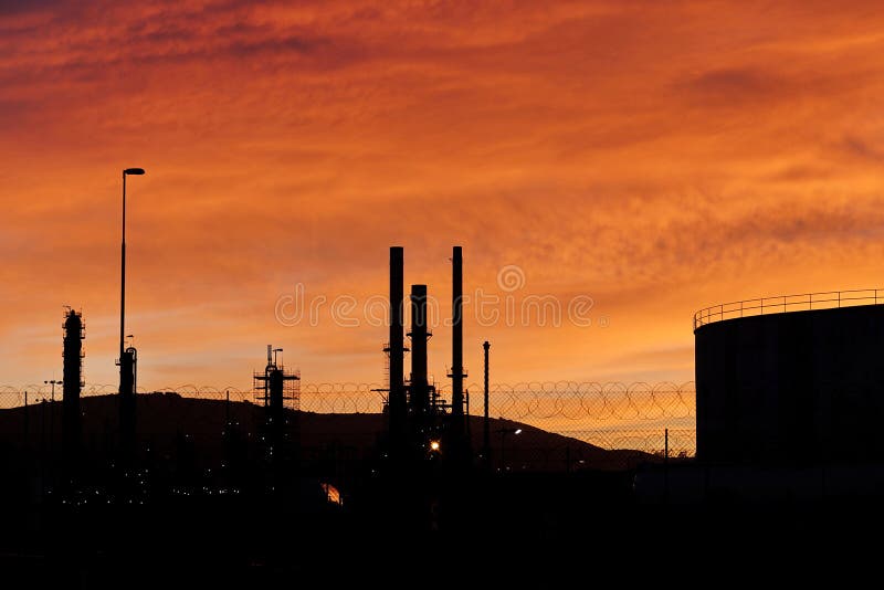 Petroleum refinery sunset stock photo. Image of gasoline - 47806184