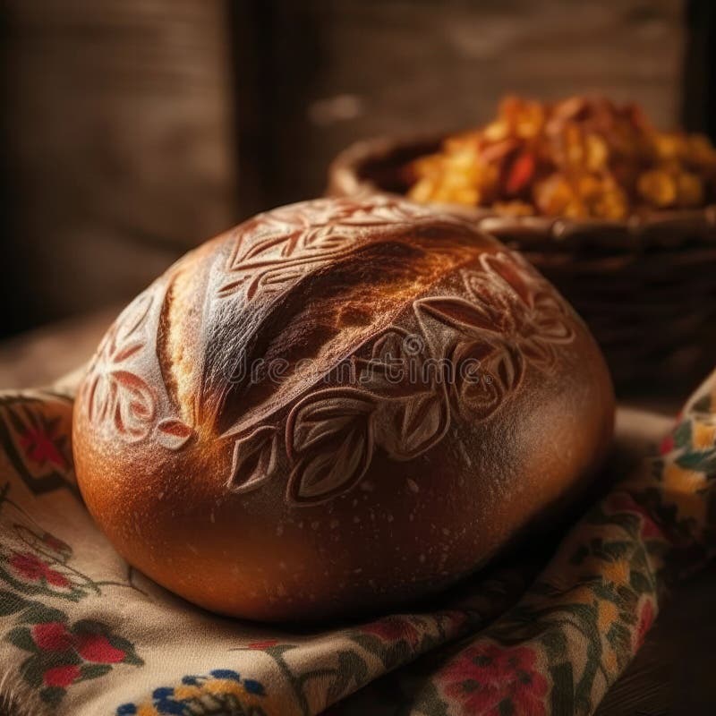 Petrykivka Bread Decorative Bread on Stone in Rustic Pub Ukrainian ...