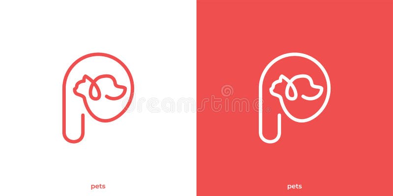 Abstract Initial P for Pets Logo. Cat Dog Line Art Outline Icon Logo ...