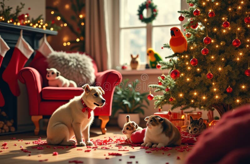 Pets at Christmas in the House 4-11-2024 Stock Illustration ...