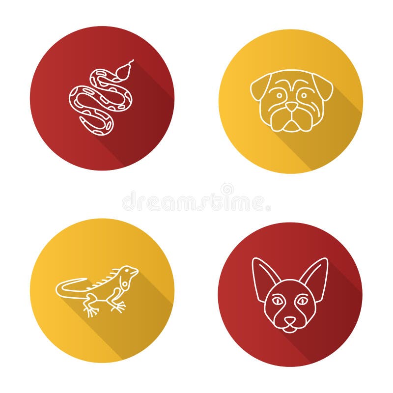 Pets Flat Linear Long Shadow Icons Set Stock Vector - Illustration of ...