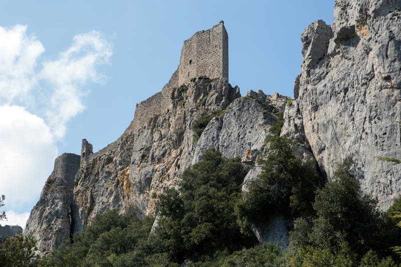 Peyrepertuse Castle in French Pyrenees Stock Image - Image of forest ...