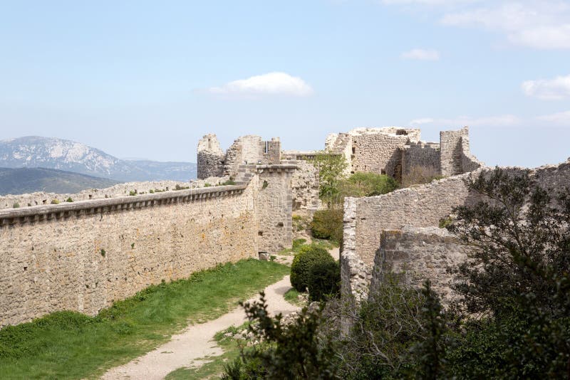 Peyrepertuse Castle in French Pyrenees Stock Image - Image of forest ...
