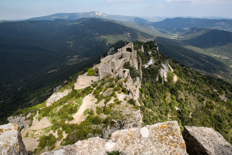 Peyrepertuse Castle in French Pyrenees Stock Image - Image of forest ...