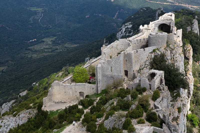 Peyrepertuse Castle in French Pyrenees Stock Image - Image of forest ...