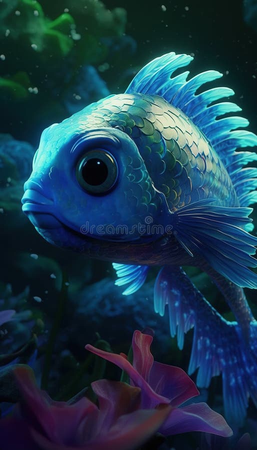 Pez Azul Animado. Ai Generativo Stock de ilustración - Ilustración de ...