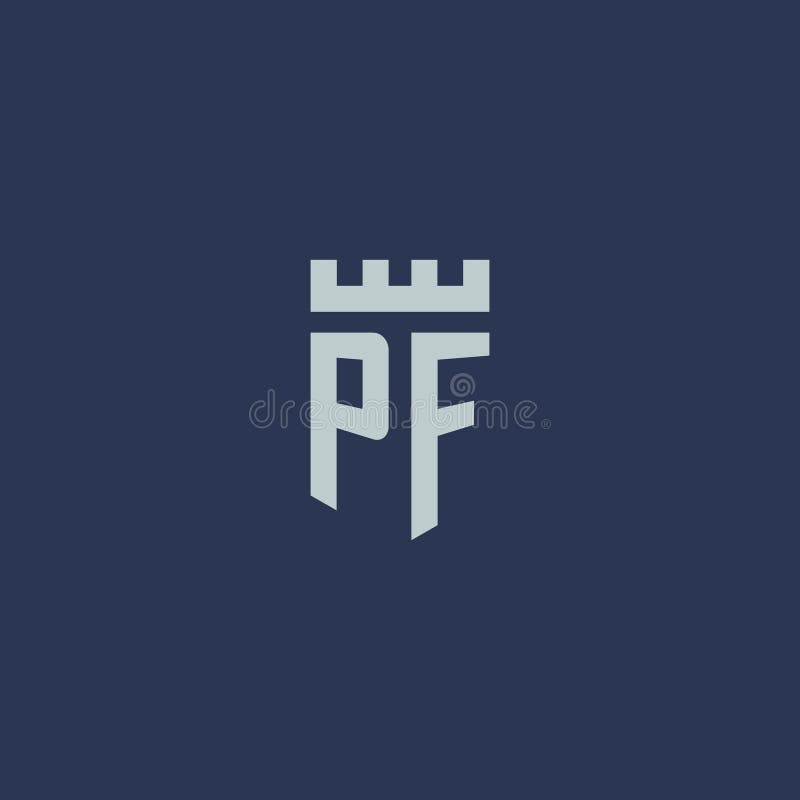 PF Logo Monogram with Fortress Castle and Shield Style Design Stock ...