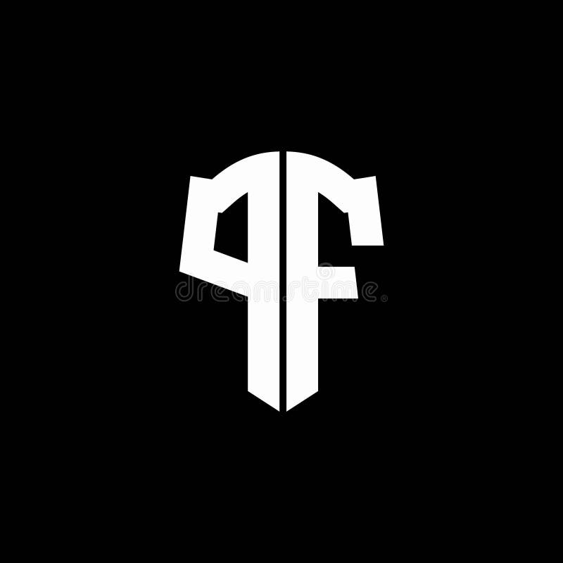 PF Monogram Letter Logo Ribbon with Shield Style Isolated on Black ...