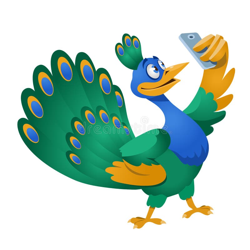 Pfau, der selfie macht vektor abbildung. Illustration von karikatur ...