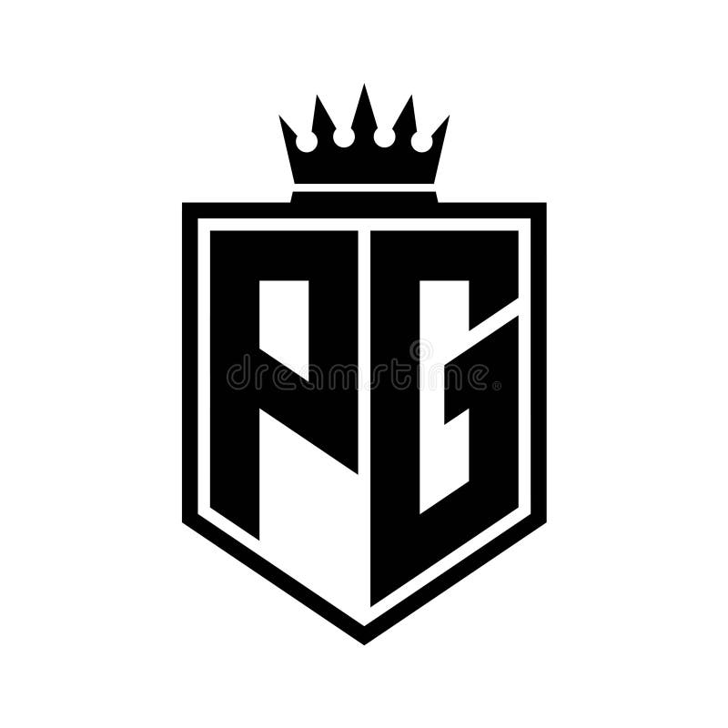 PG Logo Monogram Bold Shield Geometric Shape with Crown Outline Black ...