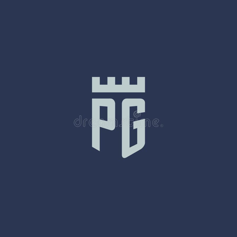 PG Logo Monogram with Fortress Castle and Shield Style Design Stock ...