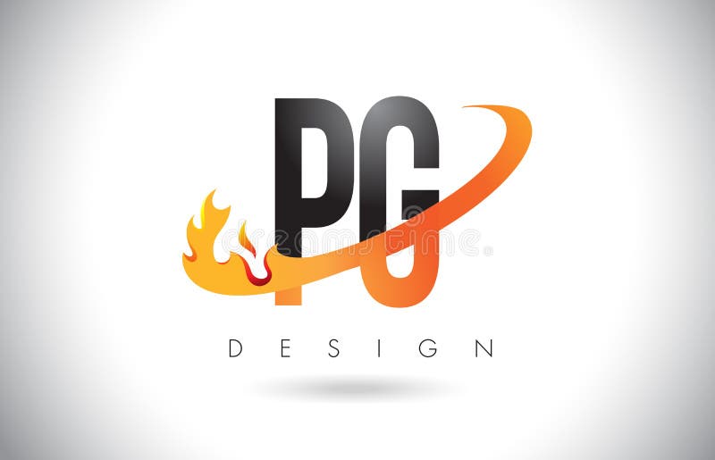 PG P G Letter Logo with Fire Flames Design and Orange Swoosh. Stock ...