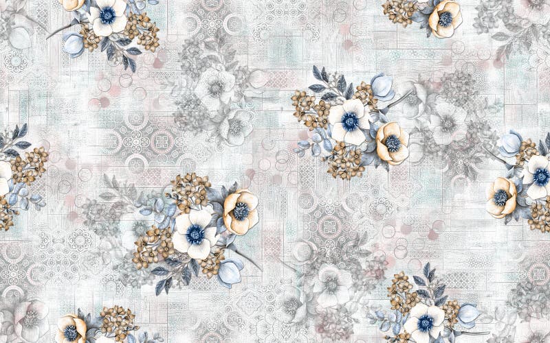 Metallic Color Ground Digital Textile Print Design Stock Illustrations ...