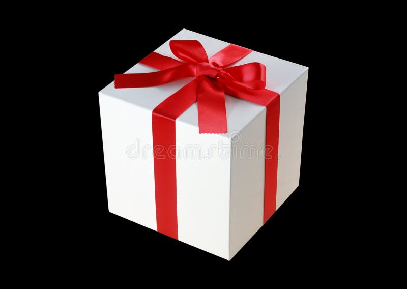White Gift Box with Red Ribbon, Isolated on Black Background. Stock ...