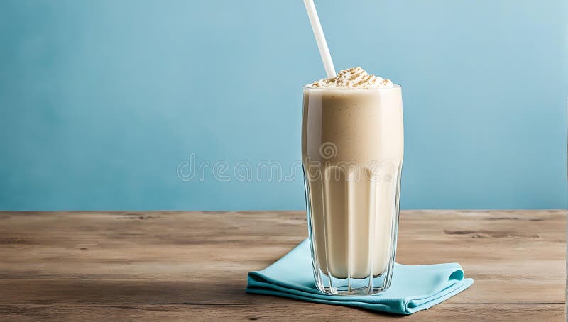 A Protein Shake Glass with a Straw and a Thick Creamy Liquid Stock ...