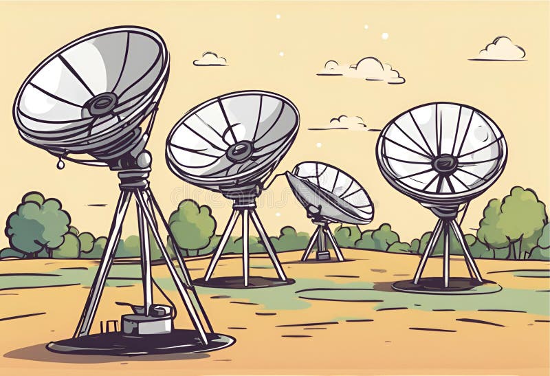 Ground Station Relays Satellite Signals Globally.Cartoon Retro Abstract ...