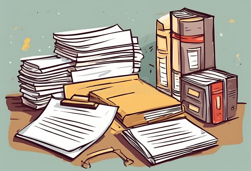 Pile of Numerous Paper Documents.Cartoon Retro Abstract Art.AI ...